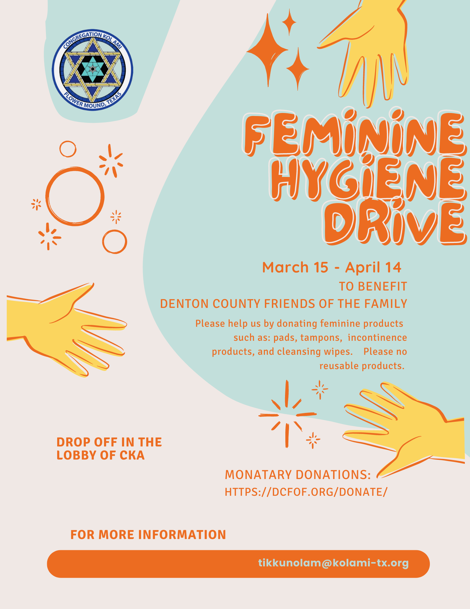 Feminine Hygiene Drive – Congregation Kol Ami